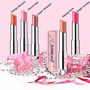 Diamond Shine Metallic Sparkle Lip Color with Vitamin E by Nuest Cosmetics, Easy Application, High Pigment Full Coverage in 8 Glittery Shades, Cruelty Free, Vegan (Glazed Pink)