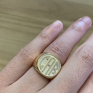 Elefezar 925 Silver Personalized Signet Ring with Block Letter Monogram Custom with 3 Initials (Gold)
