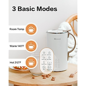MOKKOM Nut Milk Maker, Automatic Almond Milk Machine for Homemade Plant-Based Milk, Oats, Soy, Dairy Free Beverages, 20 oz Soy Milk Maker with Delay Start/Keep Warm/Self-Clean/Boiling, Pearl White