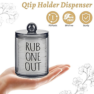 4 Pack Qtip Holder Dispenser with Lids and Labels - 10 oz Acrylic Apothecary Jars Plastic Bathroom Vanity Canister Organizer for Cotton Balls, Pads, Swabs, Floss (Black)