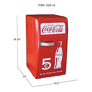 Coca-Cola Retro 18 Can Mini Fridge w/ 12V DC and 110V AC Cords, 22L (23 qt), Portable Cooler, Red, Travel Fridge for Drinks, Snacks, Lunch, Home, Office, Dorm Room, RV