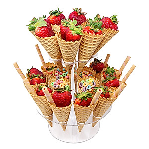 Jusalpha Clear Acrylic Ice Cream Cone/Sushi Hand Roll Stand Holder Christmas Halloween Candy Decorative (Capacity: 24)