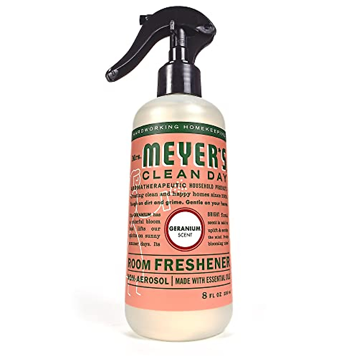 Mrs. Meyer's Room and Air Freshener Spray, Non-Aerosol Spray Bottle Infused with Essential Oils, Geranium, 8 fl. oz (Pack of 4)