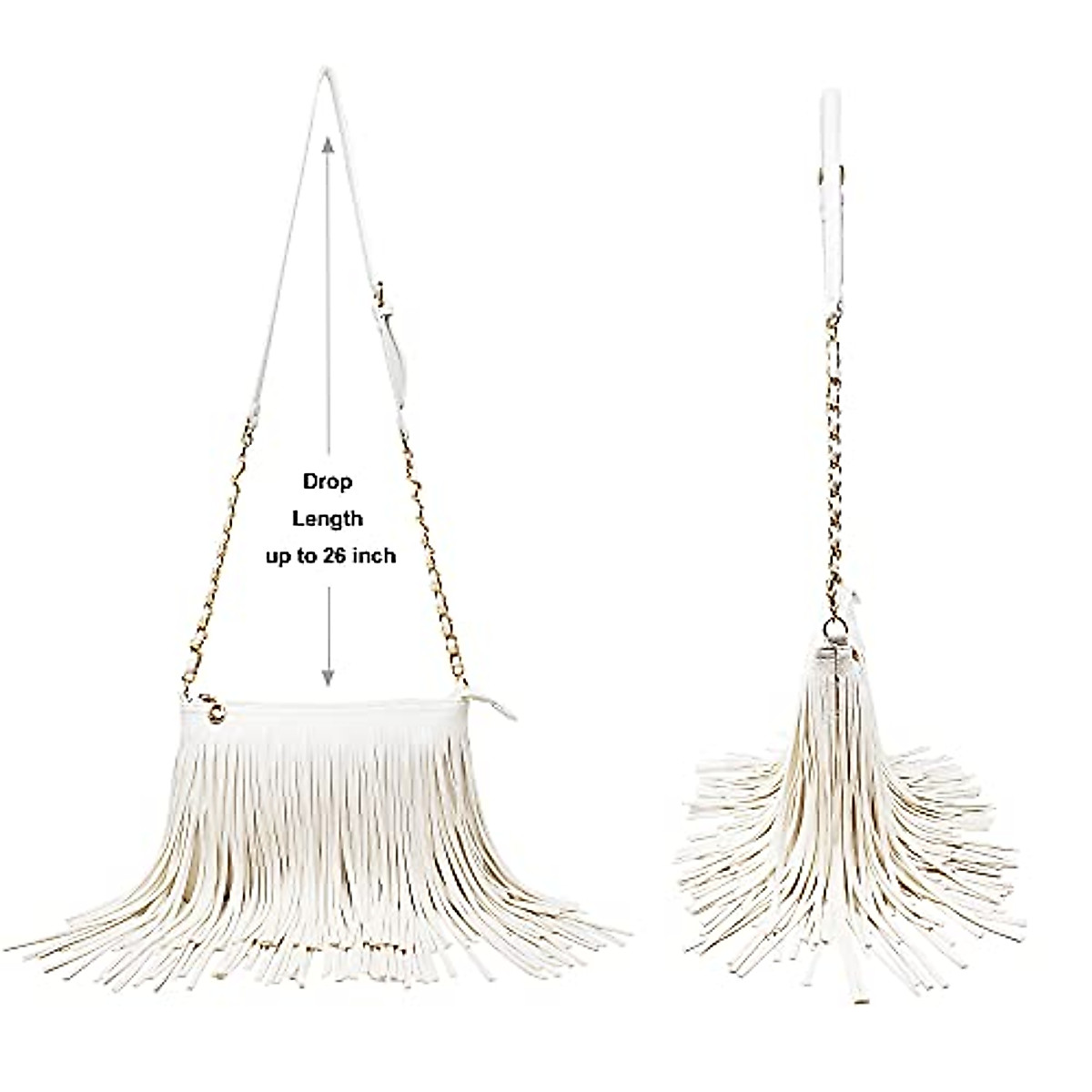 Solene Fringe Crossbody Shoulder Bag with Strap, Tassel Messenger bag, Country Style Western Fringe Purse for Women - E031(White)