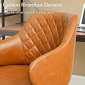 Leather Office Chair Brown Leather Desk Chair with Arms, Brown Office Chair Mid Century Chair with Wheels, by Artswish