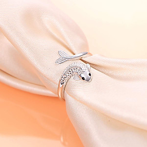 DAOCHONG S925 Sterling Silver Fish Adjustable Wrap Open Ring for Women