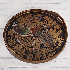 NOVICA Peacock Glass Hand Crafted Tray, Multicolor, Mystic Peacock'