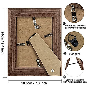 GraduationMall 5x7 Wood Picture Frames,Display Photos 4x6 with Mat or 5x7 Without Mat,Real Glass,Wall or Tabletop Display,Rustic Brown Set of 2