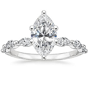 JEWELERYIUM 3 CT Marquise Cut Colorless Moissanite Engagement Ring, Wedding/Bridal Ring Set, Solitaire Halo Style, Solid Sterling Silver Vintage Antique Anniversary Bridal Jewelry, Diamond Ring (4.5)