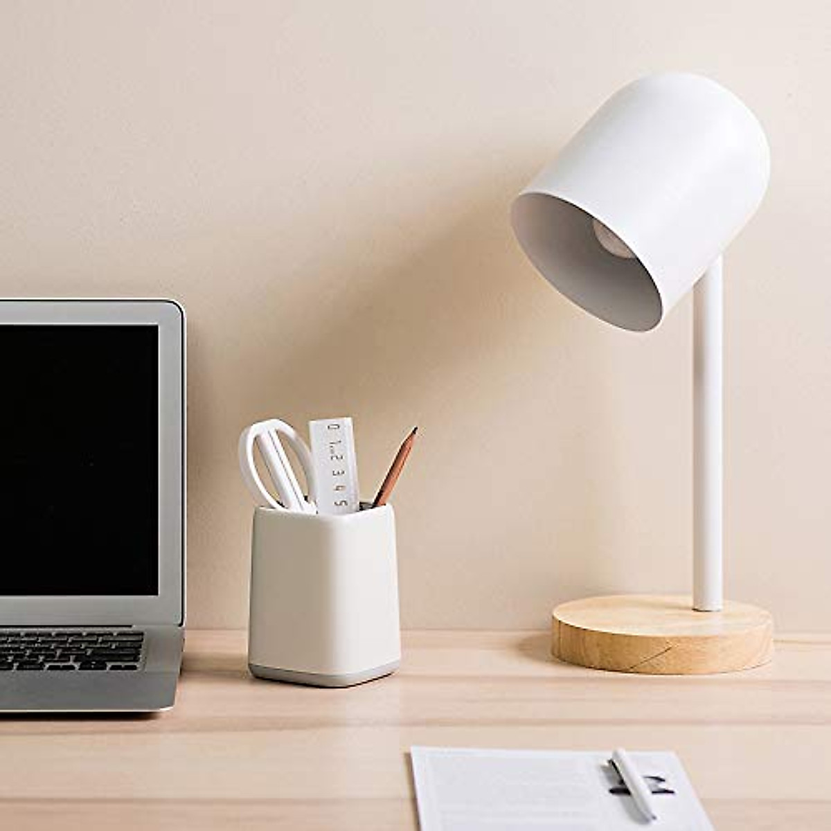 YOSCO Pen Holder Stand for Desk Cute Two-tone Pencil Cup Pot Desk Organizer Makeup Brush Holder (White)