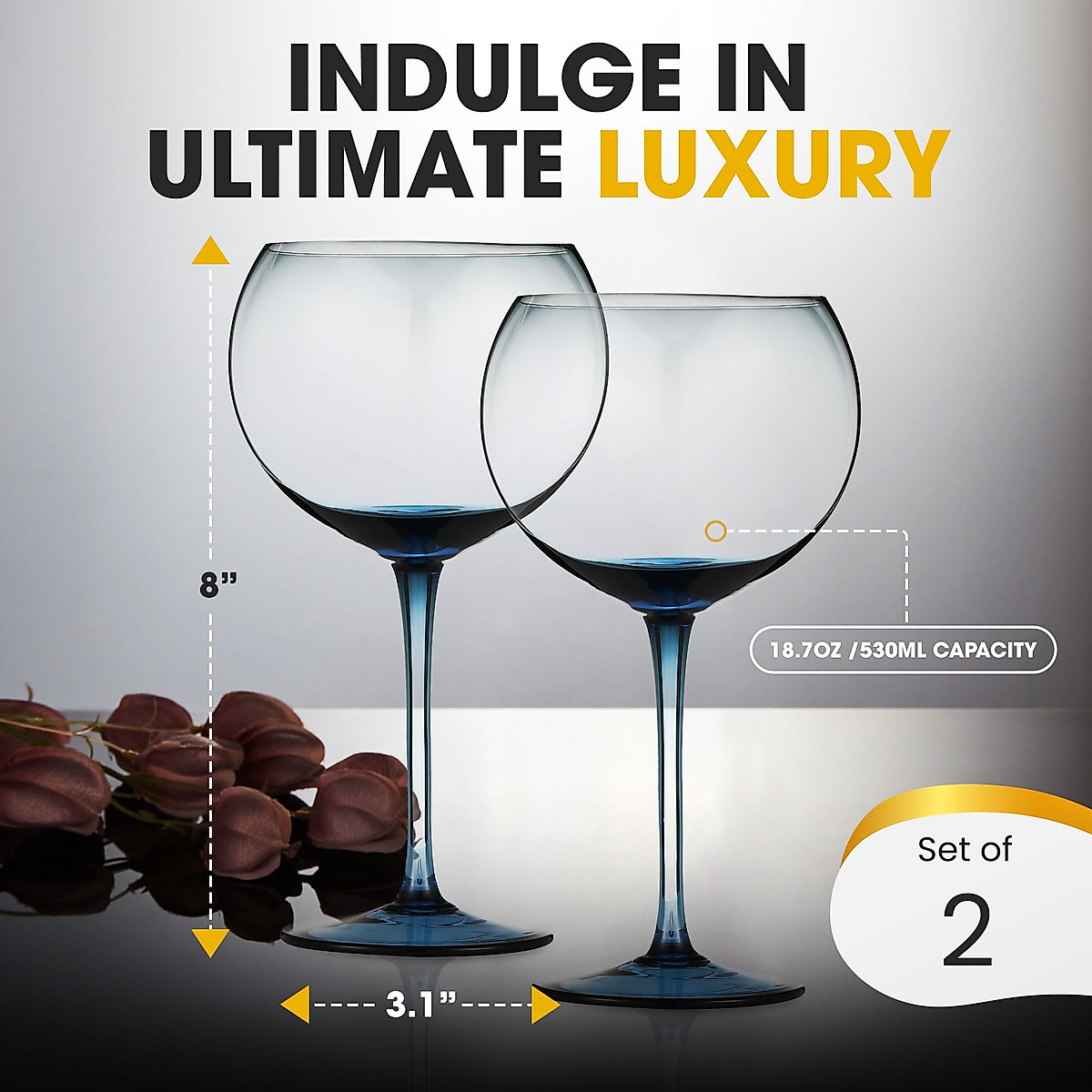 BERKWARE Colored Red Wine Glasses Set of 2 - Elegant Oversized Wine Glass - 18.7oz (Blue)