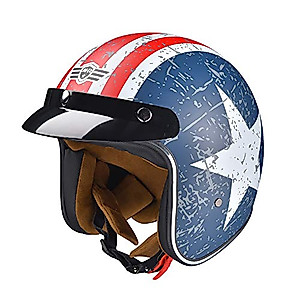 AHR Run-O5 3/4 Open Face Motorcycle Helmet with Visor Retro Vintage Moped Bobber Scooter Cruiser Helmet for Men Women DOT (Patriotic Flag Style, L)