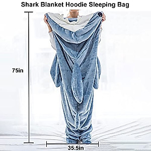 LUNLUN Shark Blanket Adult, Shark Blanket Super Soft Cozy Flannel Hoodie, Shark Blanket Hoodie Adult, Wearable Shark Blanket, Shark Onesie Blanket (L-75x35.5in)