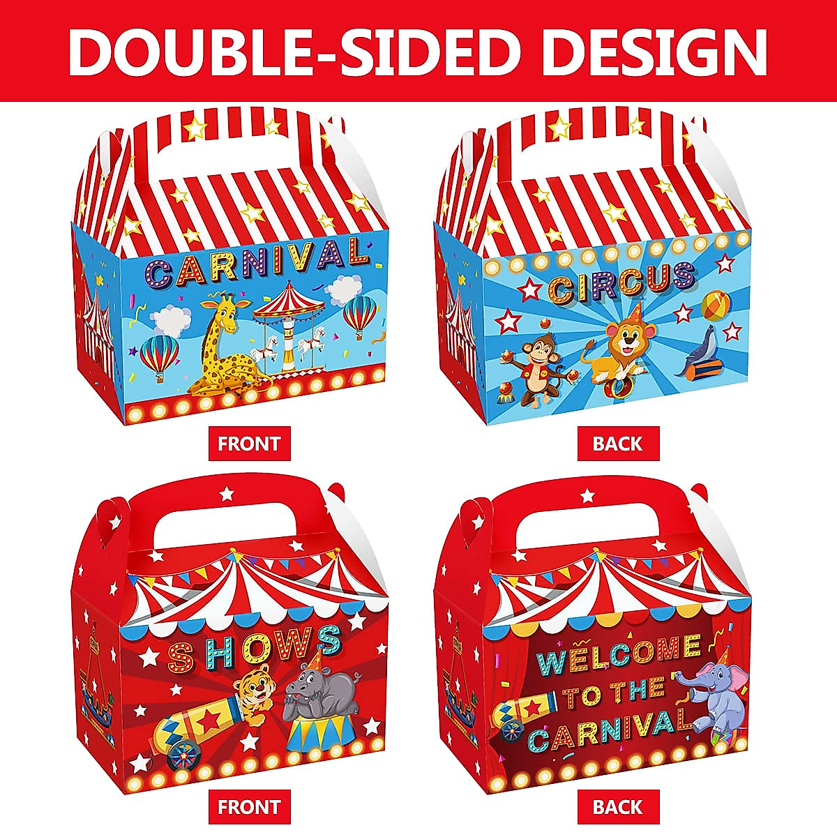 Cieovo 24 Pack Circus Carnival Party Cardboard Treat Box Circus Theme Party Favor Boxes Party Goody Bags Treat Boxes for Kids Birthday Baby Shower Carnival Carnival Party Decorations Supplies
