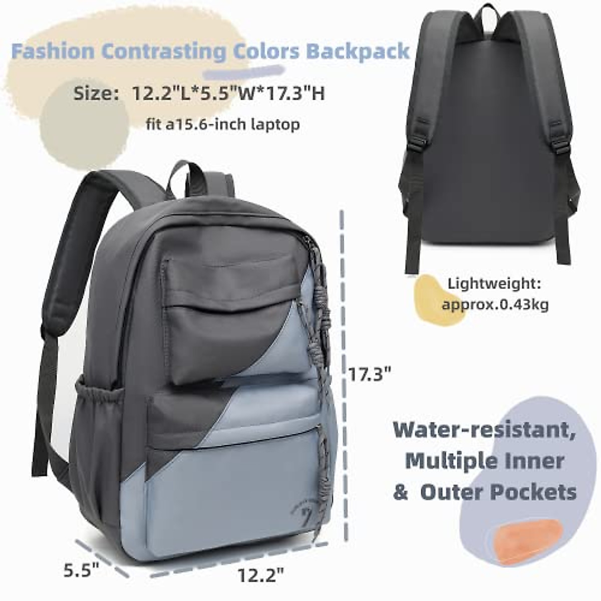 Leaper Water-resistant Laptop Backpacks for Women Lightweight Backpack College Bag Travel Satchel Green