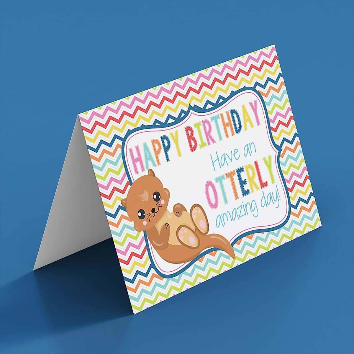 Adorable Otter OTTERLY Amazing Day Birthday Pun Themed Single (1) All Occasion Blank Birthday Card To Send To Friends & Family, 4"x 6" (when folded) Fill In Greeting Note Card by AmandaCreation