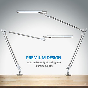 BYB Metal LED Desk Lamp, Architect Swing Arm Lamp with Clamp, Eye-Care Drafting Task Lamp with 4 Color 6 Brightnss, Touch Control, Memory Function for Home Office, Monitor Studio Reading (Silver)