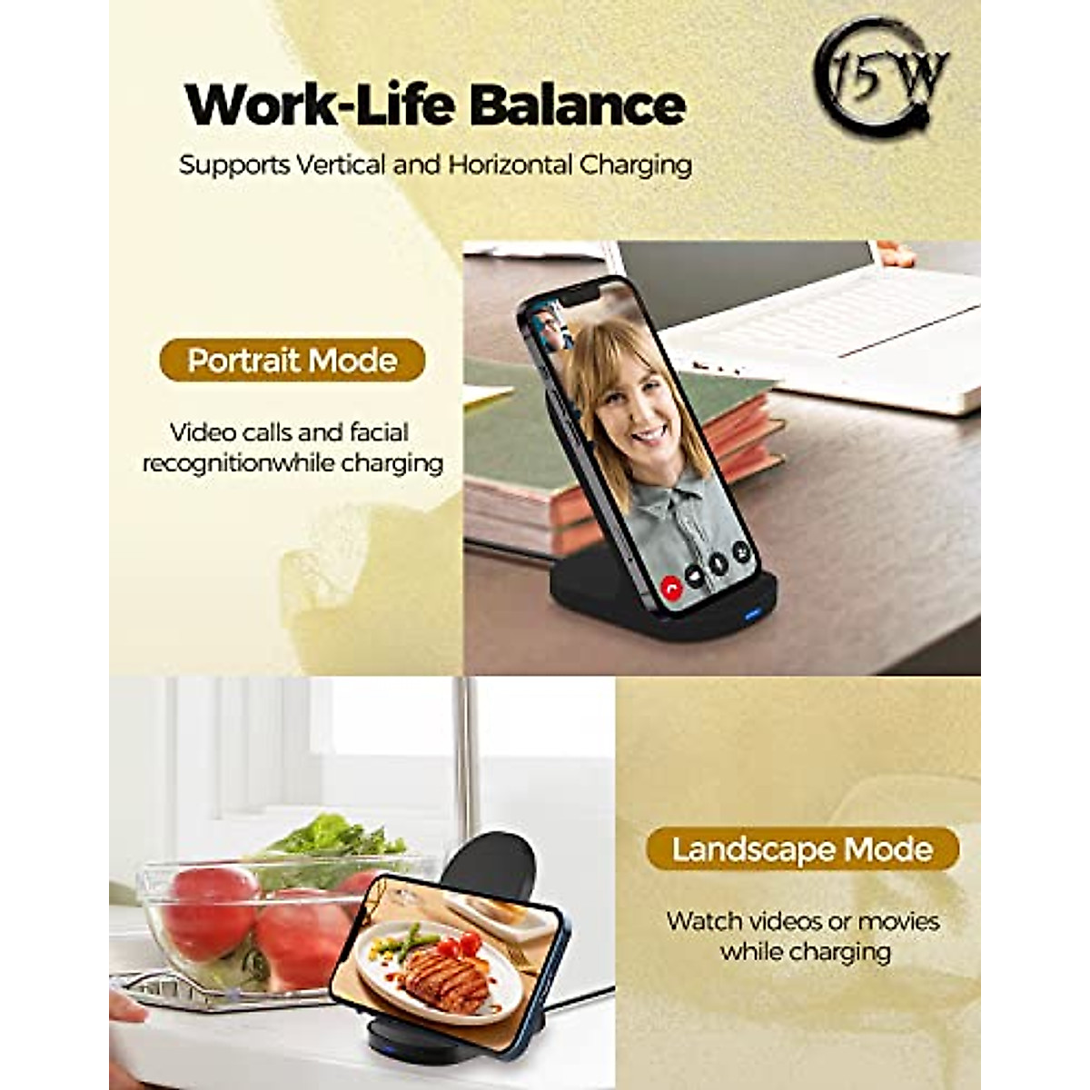 YW YUWISS 15W Fast Wireless Charger Wireless Phone Charger Stand Compatible with Apple iPhone 14 13 12/12 Pro Max/ 11Pro/11Pro Max, Samsung Galaxy S22 S21 S20