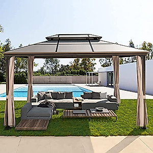 Devoko 10X13 FT Hardtop Gazebo Double Polycarbonate Roof Outdoor Canopy Gazebo with Nettings and Curtains Aluminum Frame for Patios, Gardens, Lawns (10' x13' Double Polycarbonate Roof)