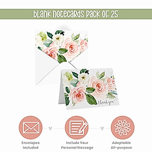 Paper Clever Party Graceful Floral Thank You Cards for Bridal Shower, Wedding, Any Occasion, Blank Notecards with Envelopes Set, Folded Notes, 25 Pack