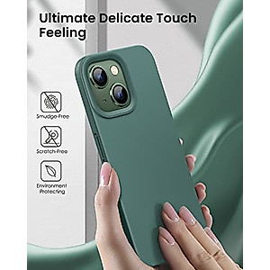 OuXul iPhone 14 Silicone Case, for iPhone 13 Case [Military Grade Drop Protection] [Anti-Scratch Microfiber Lining] Silicone Ultra Slim Cover Shockproof Phone Case 6.1 inch, Forest Green