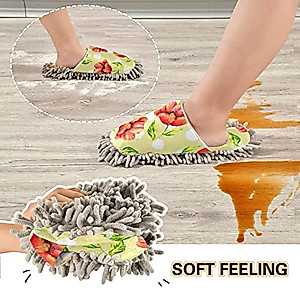 Watercolor Poppy Flower Mop Slippers Shoes Cover for Floor Cleaning Washable Dust Hair Dirty Cleaners Microfiber Mop Socks for Kitchen Office House