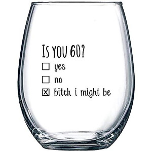 60th Birthday Gifts for Women and Men Wine Glass - Funny Is You 60 Gift Idea for Mom Dad Husband Wife – 60 Year Old Party Supplies Decorations for Him, Her - 15oz