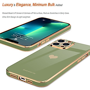 Teageo for iPhone 13 Pro Max Case for Women Girl Cute Love Heart Luxury Plating Soft Bling Back Cover Raised Camera Protection Bumper Silicone Shockproof Phone Case for iPhone 13 Pro Max, Light Green