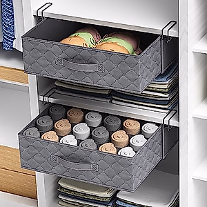 Carry360 2 Pack Sock Underwear Drawer Organizer Dividers, 24 Cell Fabric Foldable and Washable Cabinet Closet Organizers with Adjustable Clips for Clothes, Socks, Underwear (Gray)