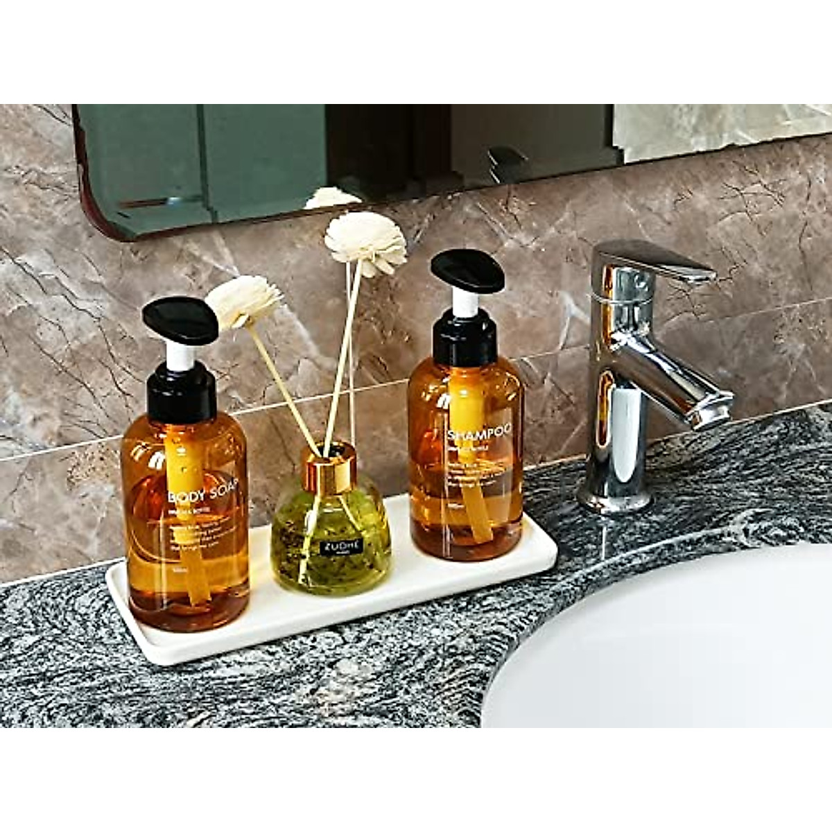 Ceramic Tray, Bathroom Sink Tray, Kitchen Countertop Tray, Vanity Tray, Cosmetics Dish, Candle Tray, Dessert Tray, Perfume Shampoo Liquid Soap Tray,Simple Style Design Suit for Home (White)