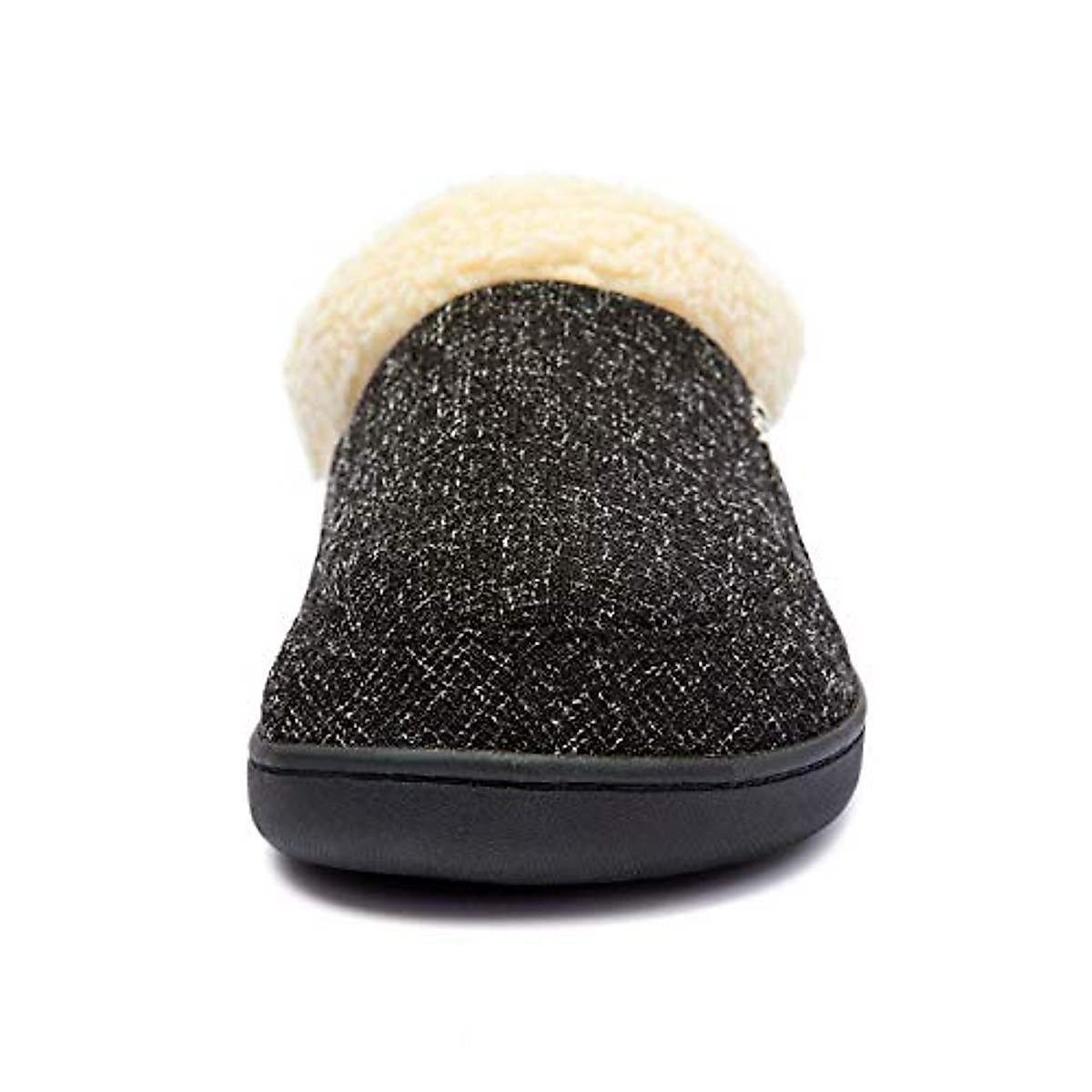 NewDenBer Men's Cozy Memory Foam Slippers with Fuzzy Plush Wool-Like Lining, Soft Slip on Indoor Outdoor Clog House Shoes (11-12 D(M) US, Black)
