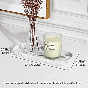 Luxspire Bathroom Vanity Tray, Toilet Tank Oval Storage Tray, Resin Handmade Bathroom Bathtub Kitchen Dresser Countertop Organizer for Soap Shampoo Candles Towel Plant Jewelry Ring Dish - White Marble