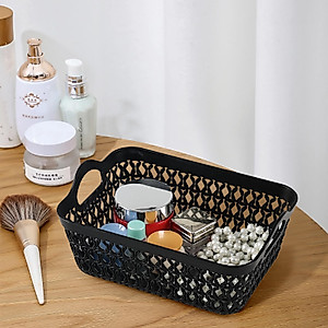 Julyeen 12 Packs Desktop Storage Basket Tray, Plastic Small Shallow Tray Set, Black