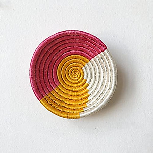 Mini African Basket- Rutsiro/Rwanda Basket/Sisal & Sweetgrass Woven Basket/Pink, Golden Yellow, White