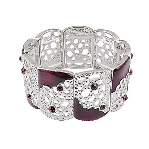 Blazing Autumn Cuff Silver, Purple, and Purple Rhinestones Tension Mount Bracelet
