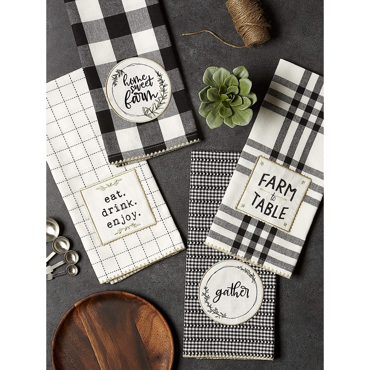 DII Home Sweet Farmhouse Kitchen Collection, Dishtowel Set, 18x28, Black, 4 Count