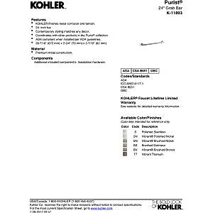 KOHLER 11893-BN Purist 24" Grab Bar for Bathtubs and Showers, Wall-Mount Grab Bars for Bathroom, Vibrant Brushed Nickel
