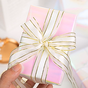 Metallic Iridescent Wrapping Paper - 17Inch x 33Feet - Girly Pink Iridescence Holographic Pattern Girls Fairy Gift Wrap Present Paper for Birthday Wedding Bridal Shower Valentine's Day Mother's Day