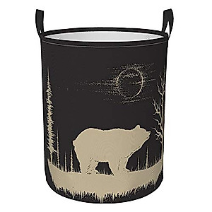 KiuLoam Vintage Bear Animal Laundry Baskets, Bedroom Hamper Collapsible Waterproof Oxford Fabric with Handle Foldable Cloth Washing Bin Tote Bag (16.5 Inches)