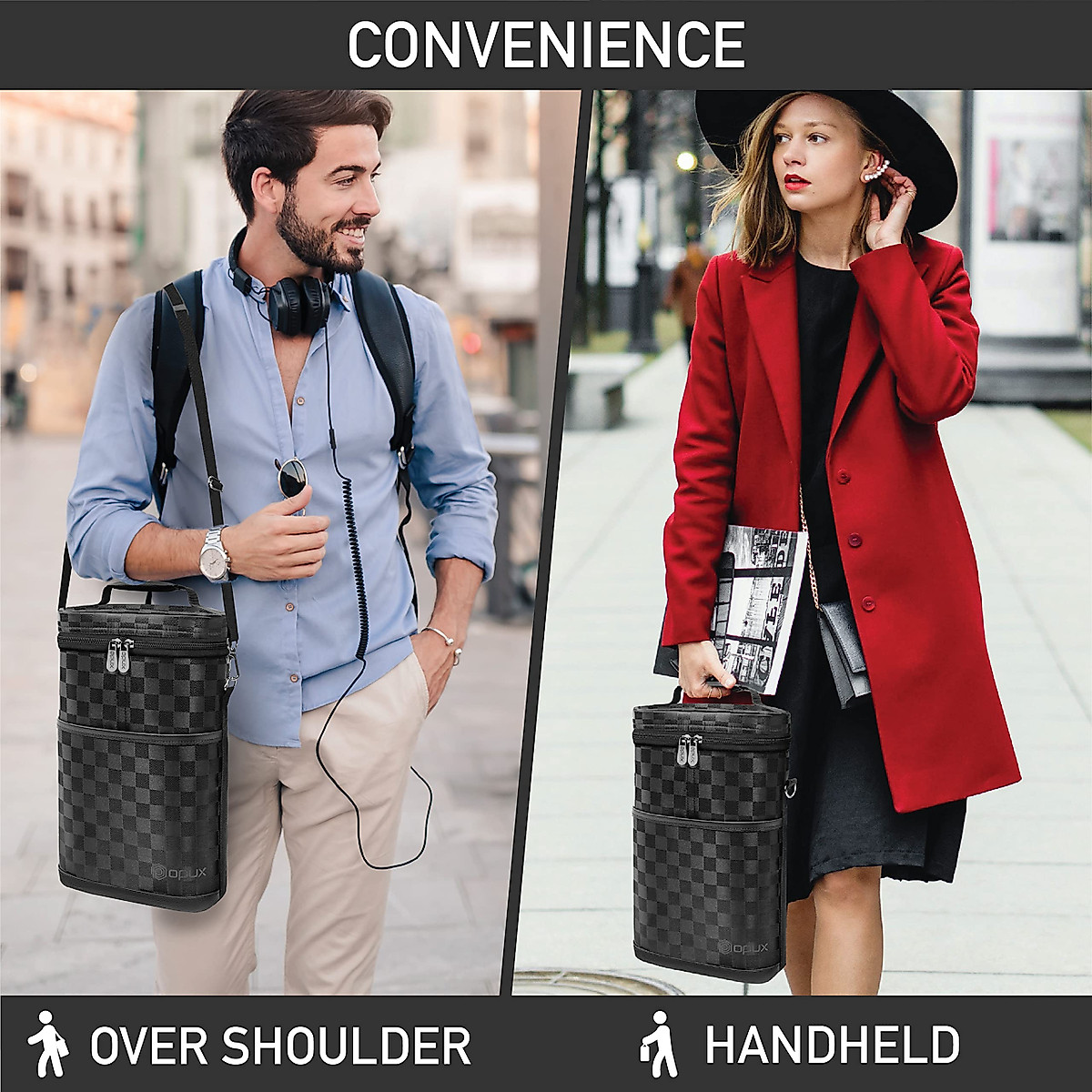 OPUX 2 Bottle Wine Carrier Tote, Insulated Leakproof Wine Cooler Bag, Wine Travel Bag Tote for Picnic BYOB Beach, Portable Wine Bottle Carrying Case, Gift for Wine Lover Women Men Christmas