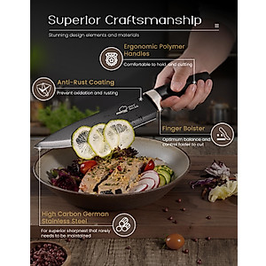 Knife Set, Amorston 15 Pieces Knife Sets for Kitchen with Block, Dishwasher Safe Kitchen Knife Set with Built in Sharpener Block, German Stainless Steel Knife Block Set, Black