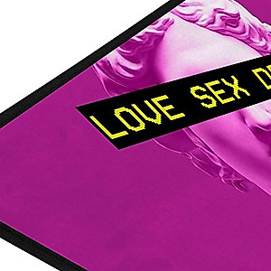 Kuizee Kitchen Rug Area Rug ﻿Plaster Head Sculpture Pink Retro Art Trendy Vaporwave Bathroom Hallway Entry Way Floor Non Slip Soft Water Absorbent 39×20 Inch