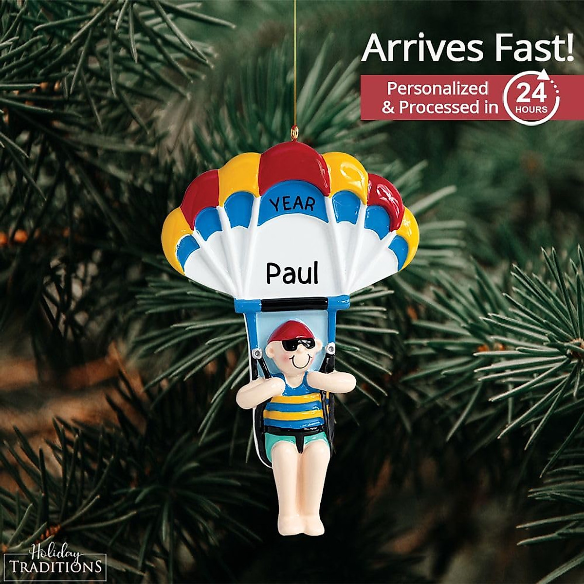 Personalized Water Sports Christmas Ornaments 2023 - Fast & Free 24h Customization – Parasailing Boy Christmas Decorations with Name - Comes Gift-Wrapped