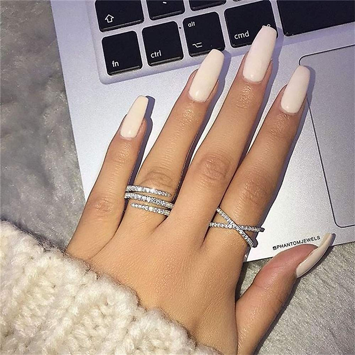 AZQ 925 Sterling Silver Shiny Full Diamond Ring Three Rows Cubic Zirconia Cocktail Rings CZ Diamond Multi Row Ring Eternity Engagement Wedding Band Ring for women TZ.35 (US Code 6)