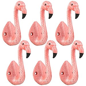 Yaocom 6 Pcs Cast Iron Flamingo Wall Hook Pink Flamingo Cast Iron Wall Hooks Flamingo Wall Mount Coat Hooks for Coats, Aprons, Hats, Towels