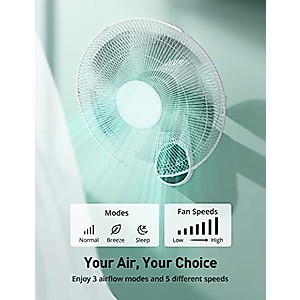 PARIS RHÔNE Wall Mount Fan, 16 inch Wall Fan with 5-Blades, 5 Speeds, 20ft Remote Control, Wide 90-Degree Oscillation, 8 Hour Timer, Quiet Operation, Fans for Bedroom, Kitchen, Study & Home Gym