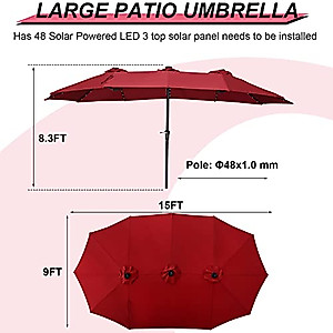 15 Ft Solar LED Patio Double-Sided Umbrella Table Umbrella with Crank Handle & 48 LED Lights