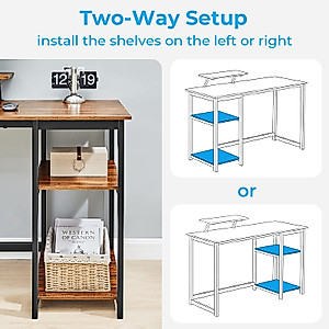 GreenForest Computer Home Office Desk with Monitor Stand and Reversible Storage Shelves,55 inch Modern Simple Writing Study PC Work Table,Walnut