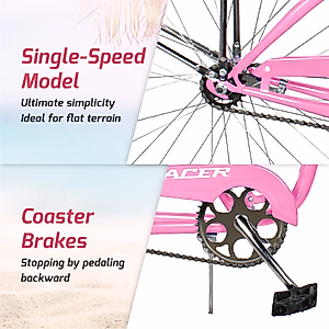 Tracer TAHA Beach Cruiser Bike for Women,26 Inch Wheels,Hi Ten Steel Frame,1 Speed,Coaster Brake,Hybrid Bike for Adults,Complete Cruiser Bikes,Pink