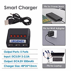 URGENEX 3.7v Lipo Battery 600mAh with JST Plug 1S Li-Po Battery with X5 Battery Charger for UDI U817 U817A V959 V222 V929 RC Drone Quadcopter 5PCS Aircraft Batteries